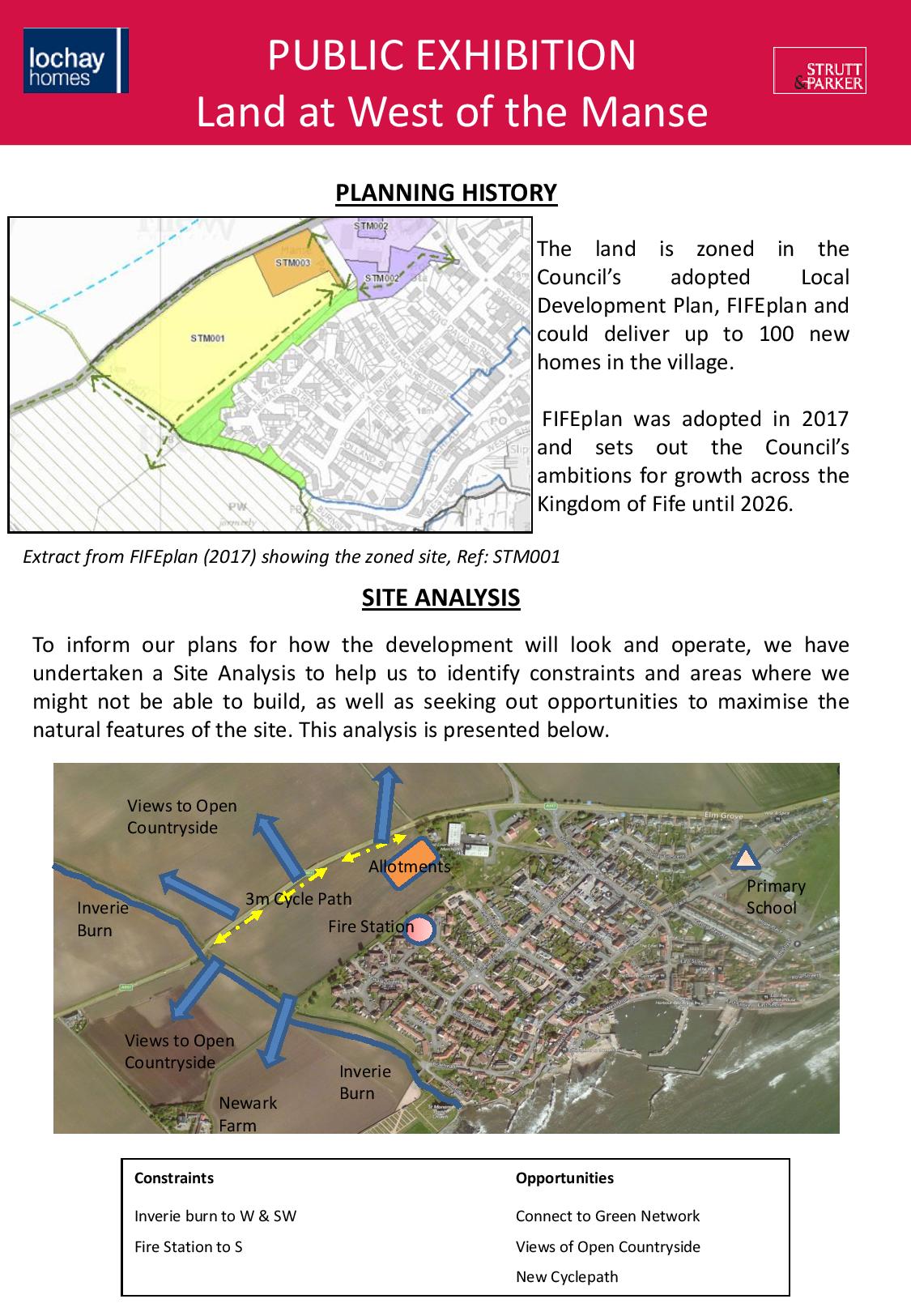 Land West of Manse – Public Exhibition Information Boards – St Monans